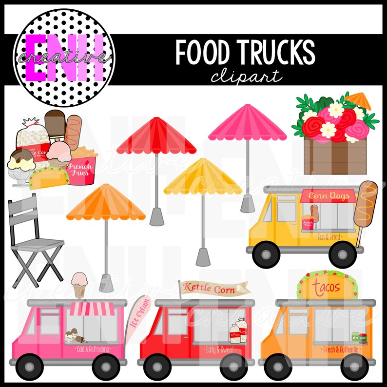 Food Trucks Clipart - Digital Illustrations - Etsy