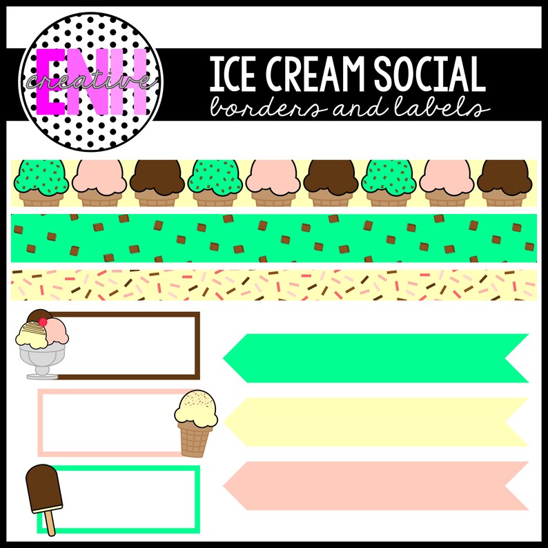 Ice Cream Social Borders and Labels Clipart - Etsy