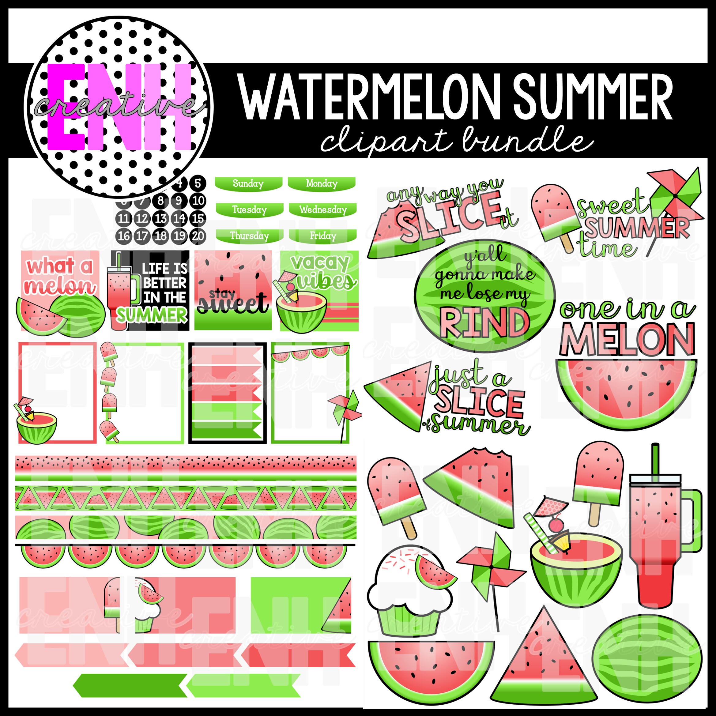 Watermelon Summer Clipart Bundle - Etsy