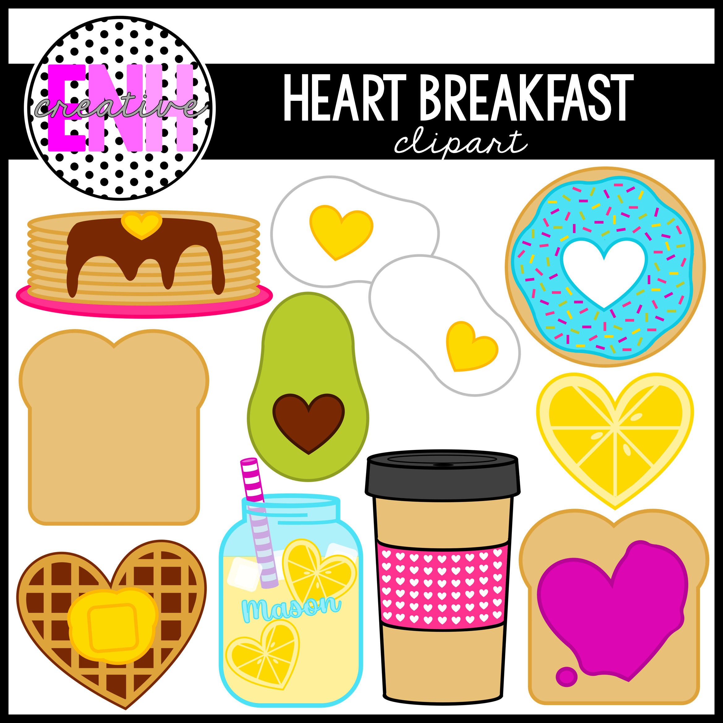 Heart Breakfast Valentine Clipart Mega-bundle - Etsy