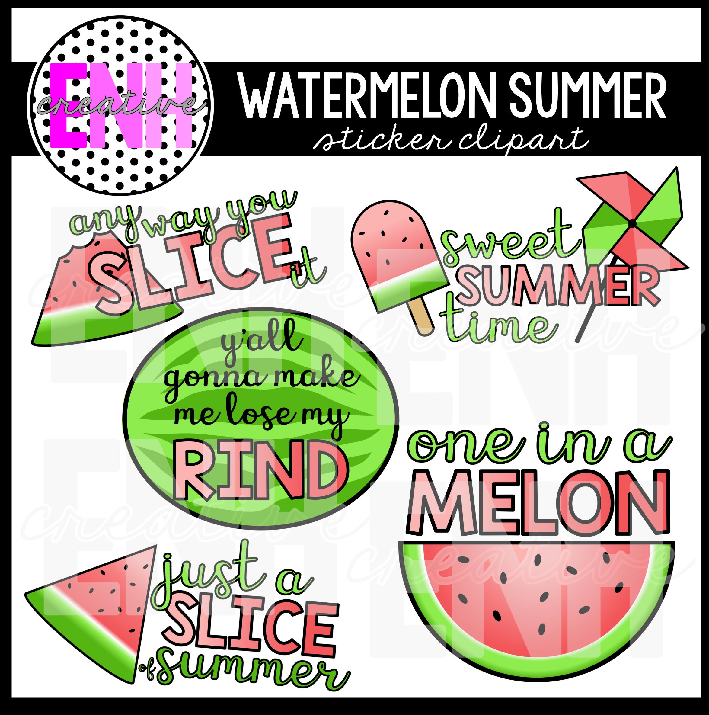 Watermelon Summer Sticker Clipart - Etsy