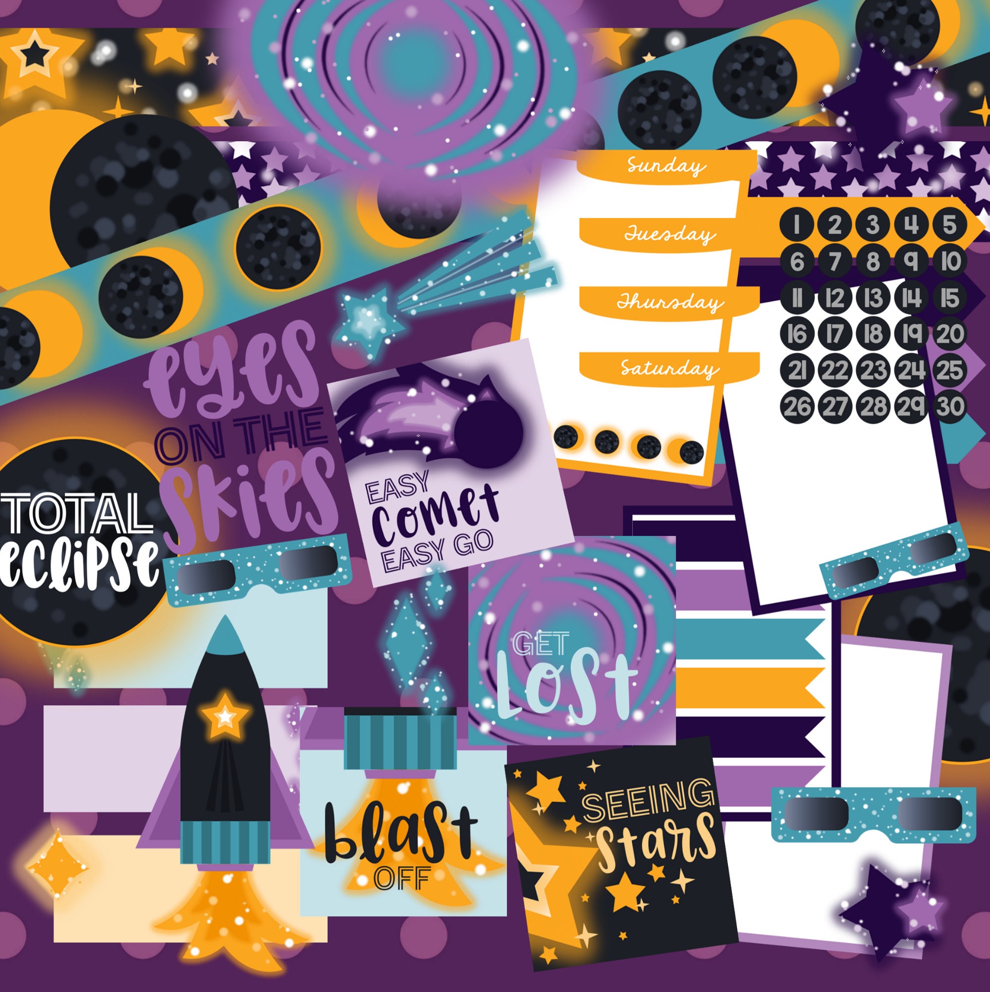 Eclipse Clipart Bundle - Galaxy and Space Clipart and Labels - Etsy