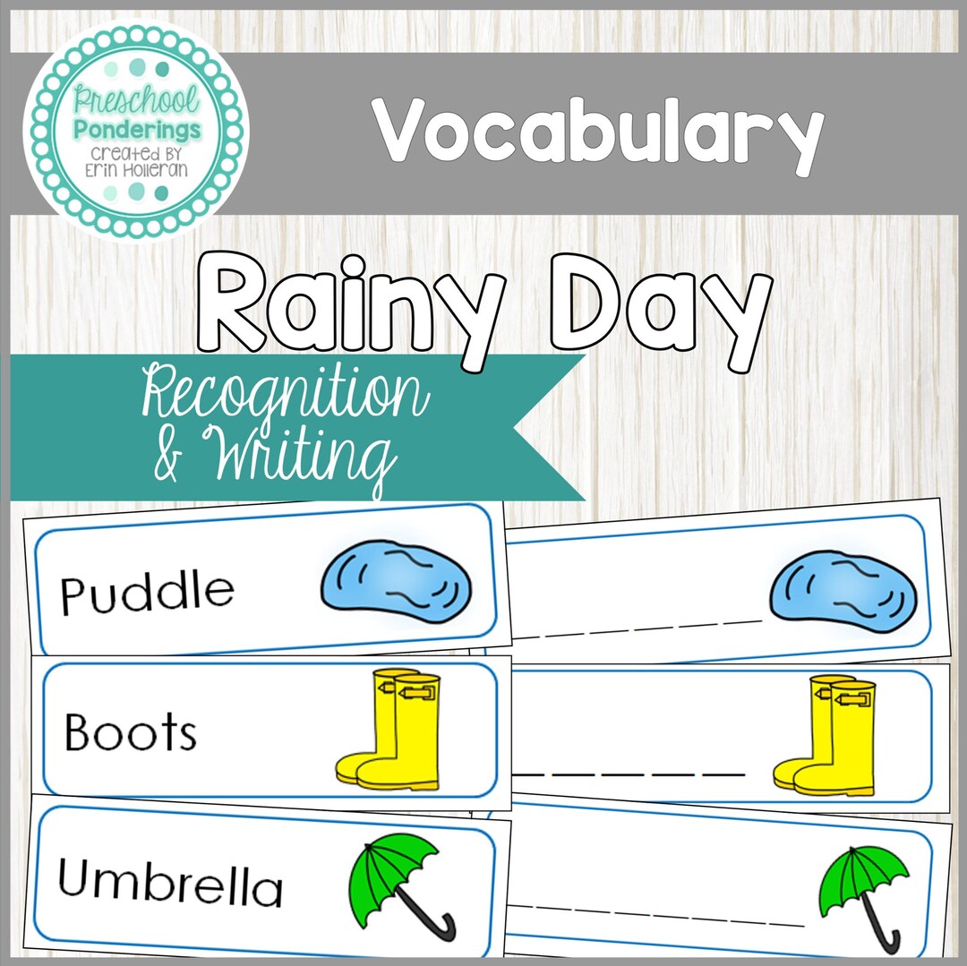Rainy Day Vocabulary Cards and Spelling Practice - Preschool Language ...