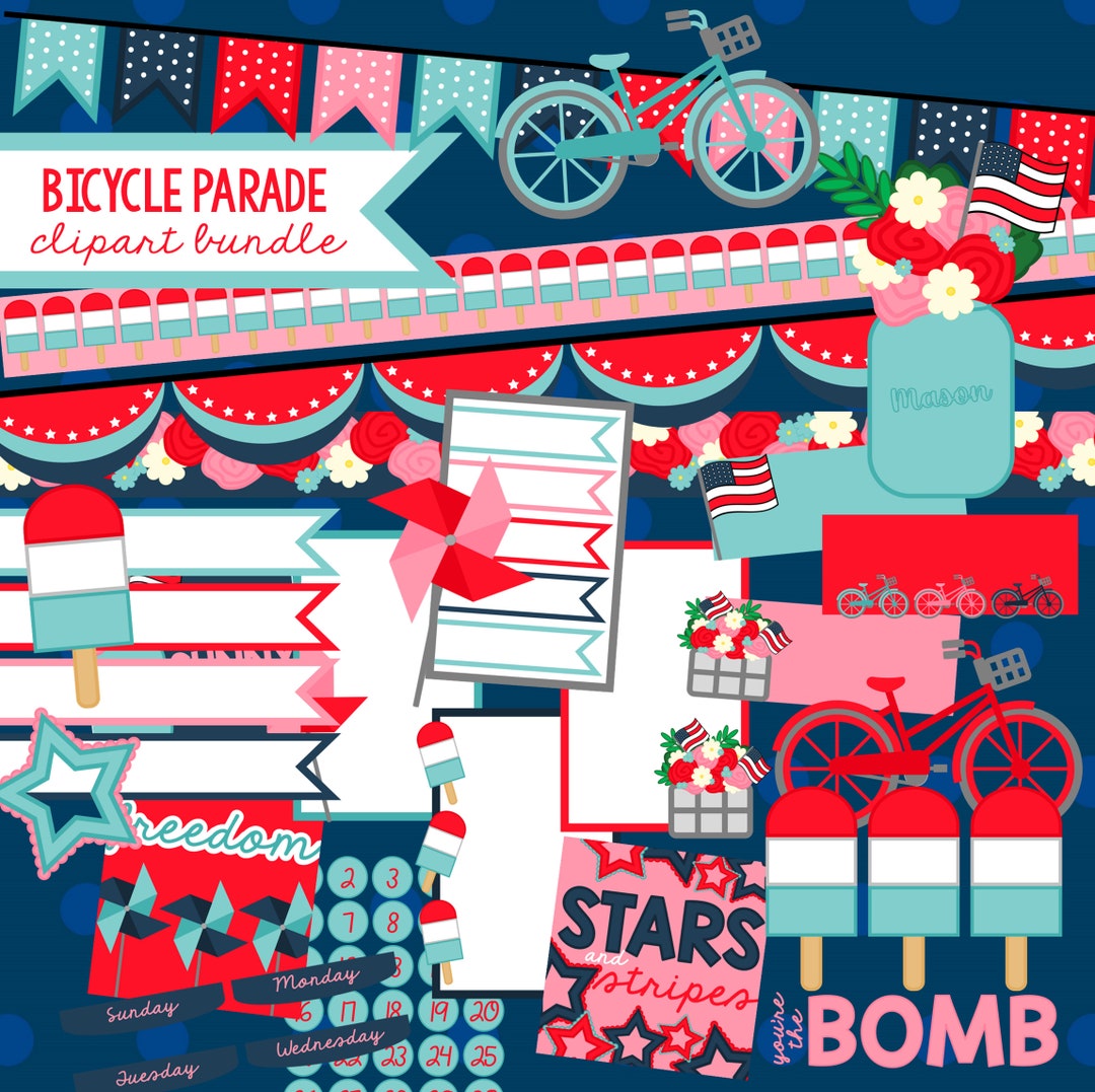 Patriotic 4th of July Bicycle Parade Clipart Bundle - Etsy