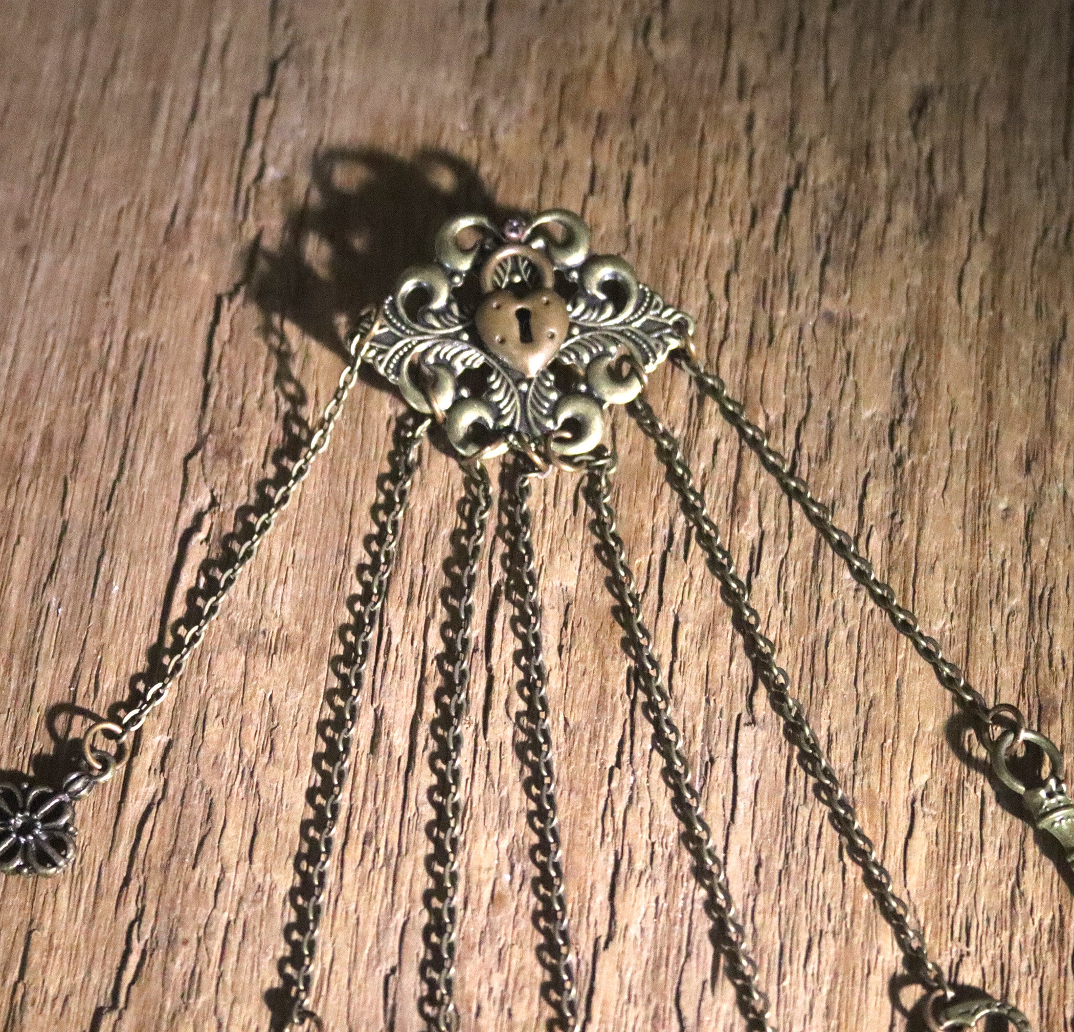 Chatelaine Style Pin, Steampunk Pin, Antiqued Brass Filigree With Keys ...