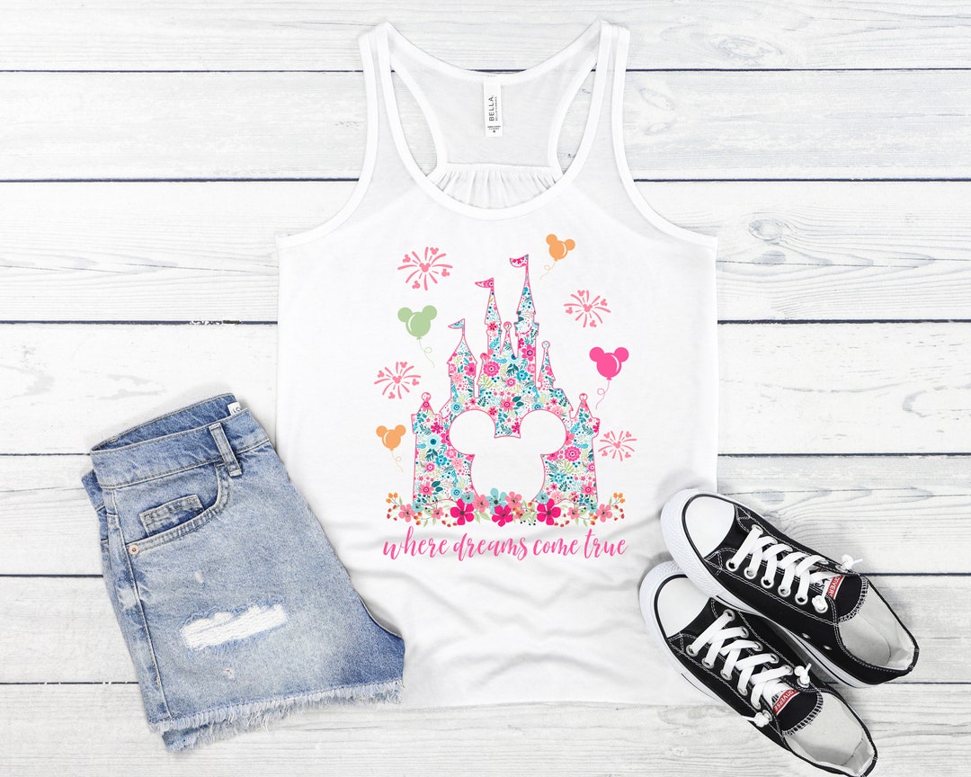 Disney Inspired Floral Castle Tank, Where Dreams Come True, Disney ...