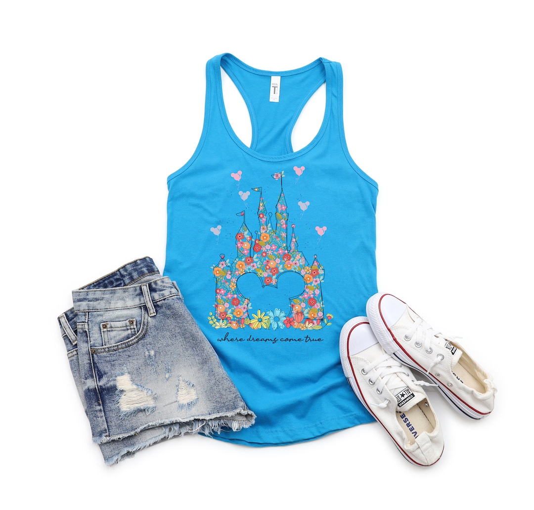 DISNEY INSPIRED CASTLE Floral Tank, Where Dreams Come True, Women's ...