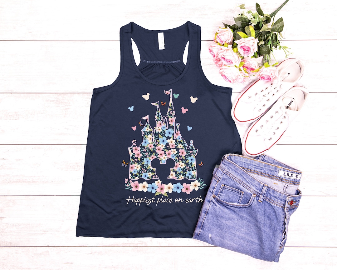 Disney Inspired Floral Castle Tank, HAPPIEST PLACE on EARTH, Disney ...