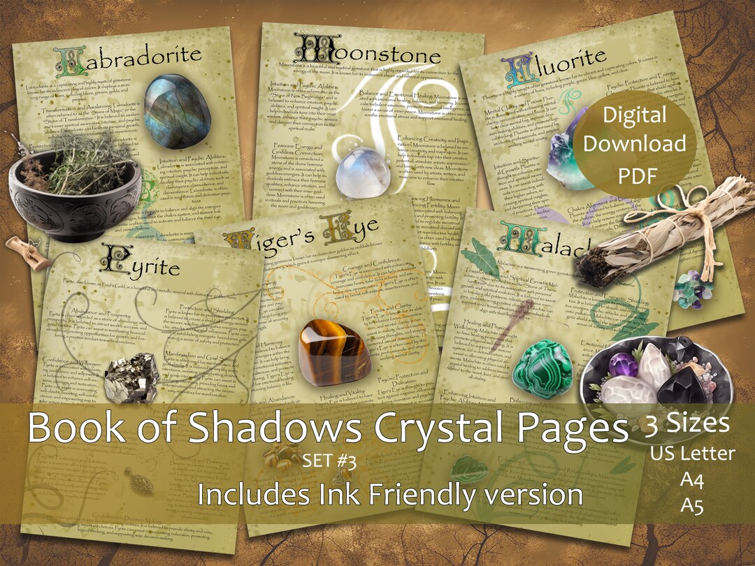 Printable Book of Shadows/grimoire Pages Set 3: 6 Crystal Magical ...