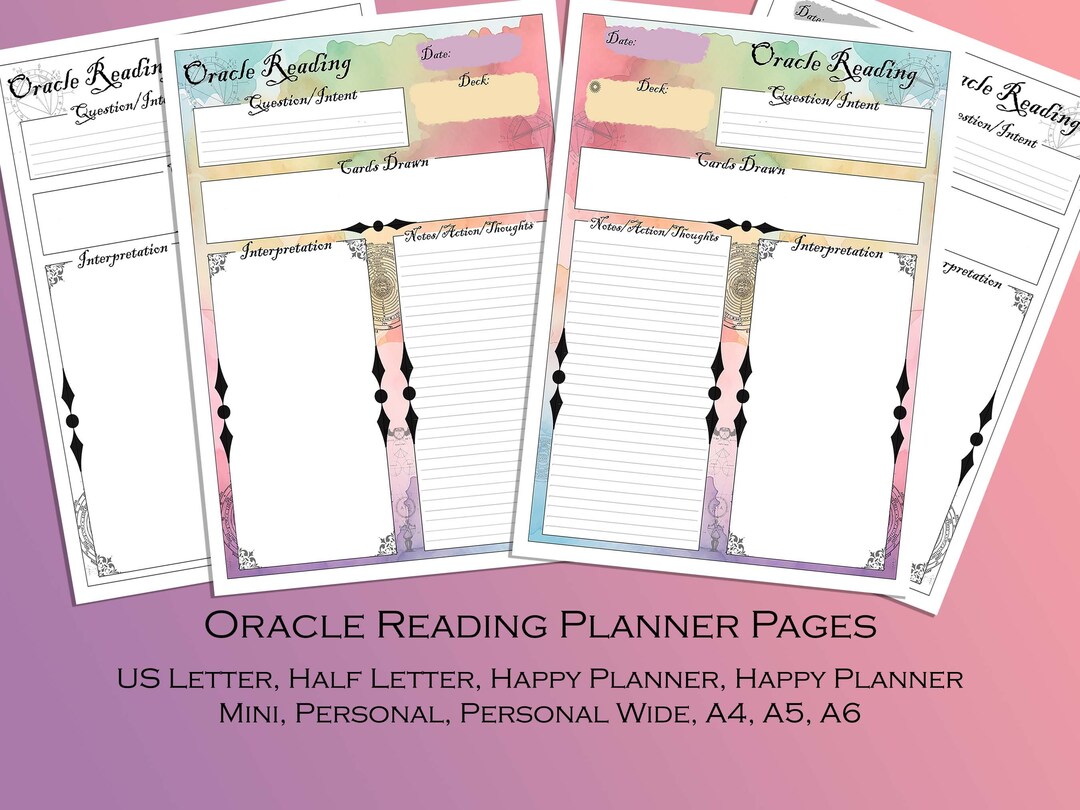 Printable Oracle Journal Planner Pages - Watercolor & White Backgrounds ...