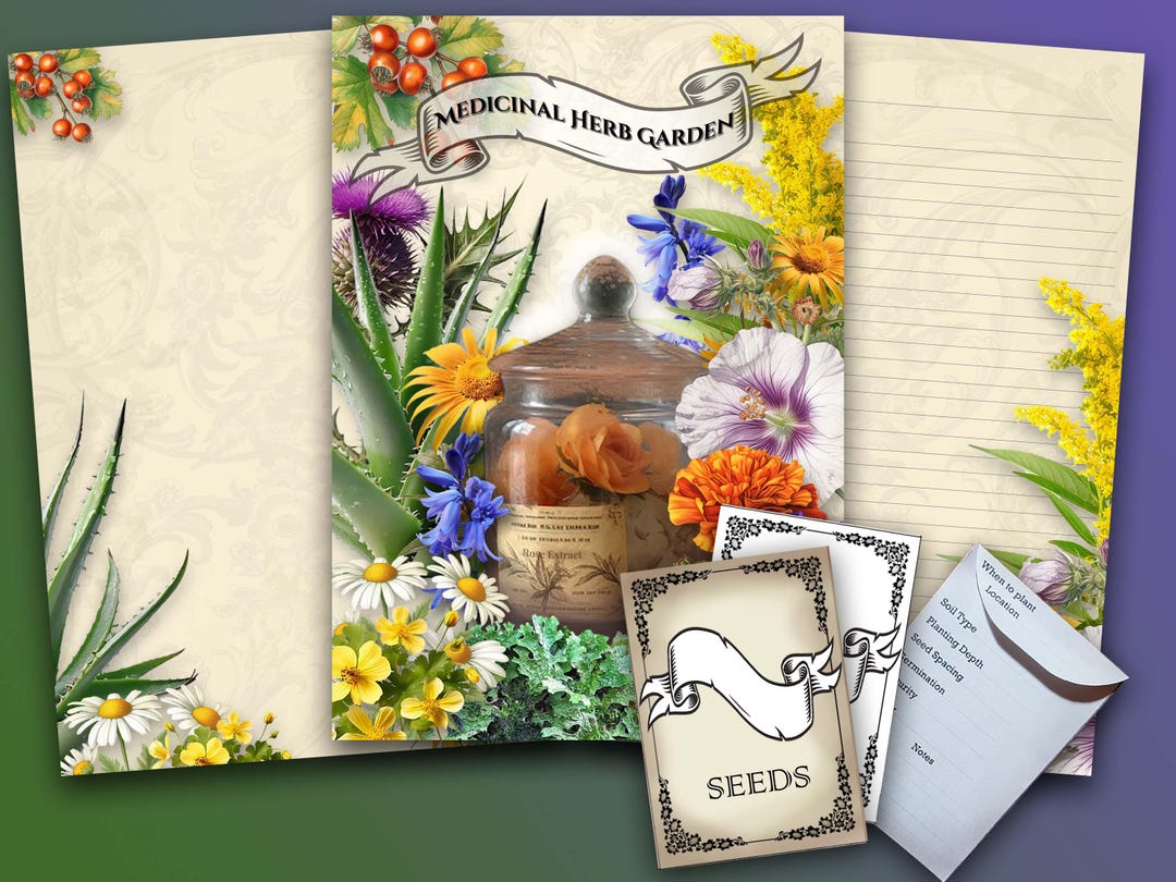 Printable Medicinal Herb Garden Set: Seed Packets & Note Pages (300 DPI ...