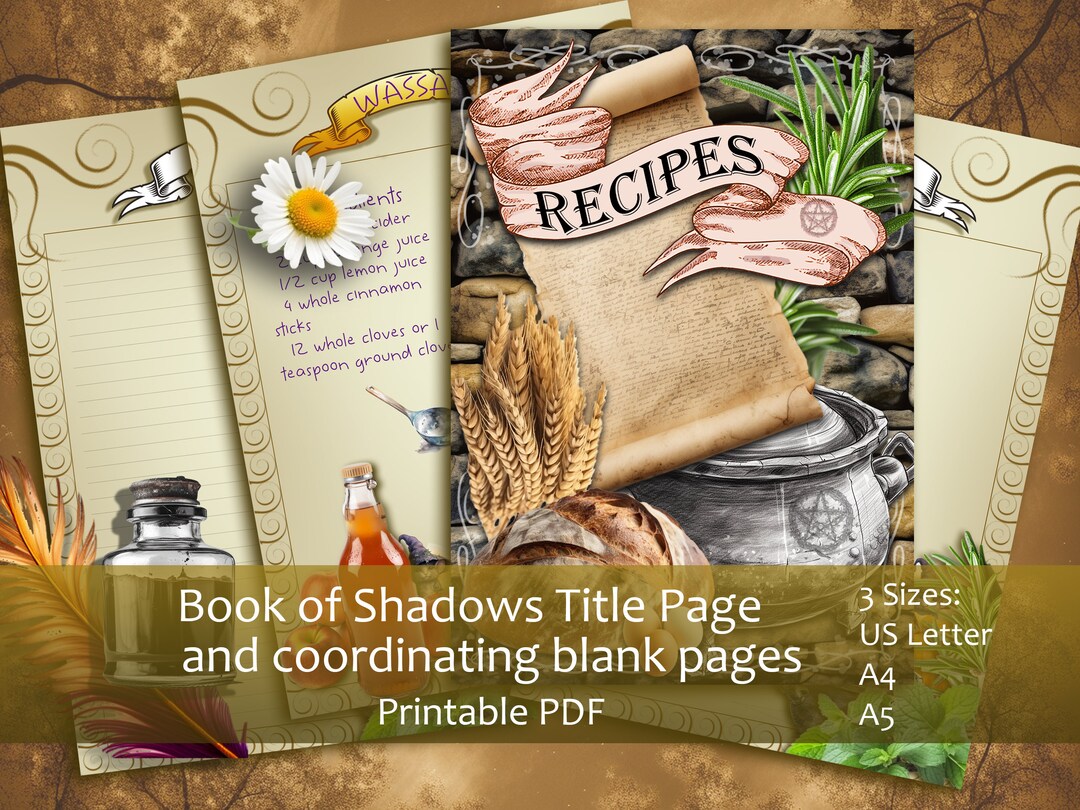 Enchanted Book of Shadows Title Page for Recipes. PDF in A4, A5, and US ...