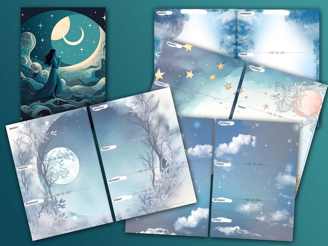 Moon-themed Weekly Planner Pages: Lined & Unlined (digital Download) - Etsy