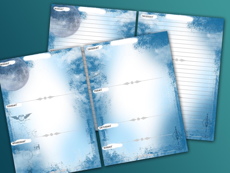 Moon-themed Weekly Planner Pages: Lined & Unlined (digital Download) - Etsy