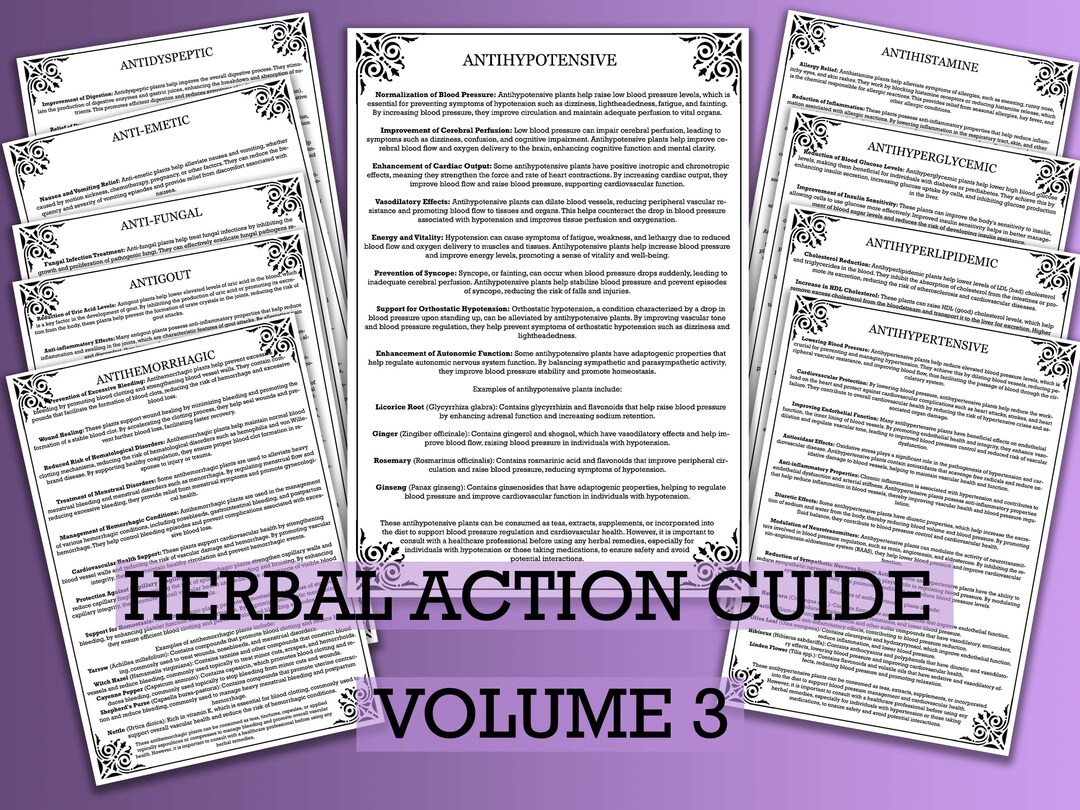 Herbal Actions Guide Vol 3- Set of 10 PDF Pages. Herbal Studies Materia ...
