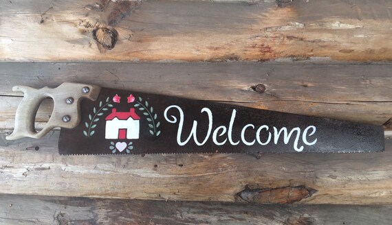 Hand Painted Welcome Saw Sign - Etsy