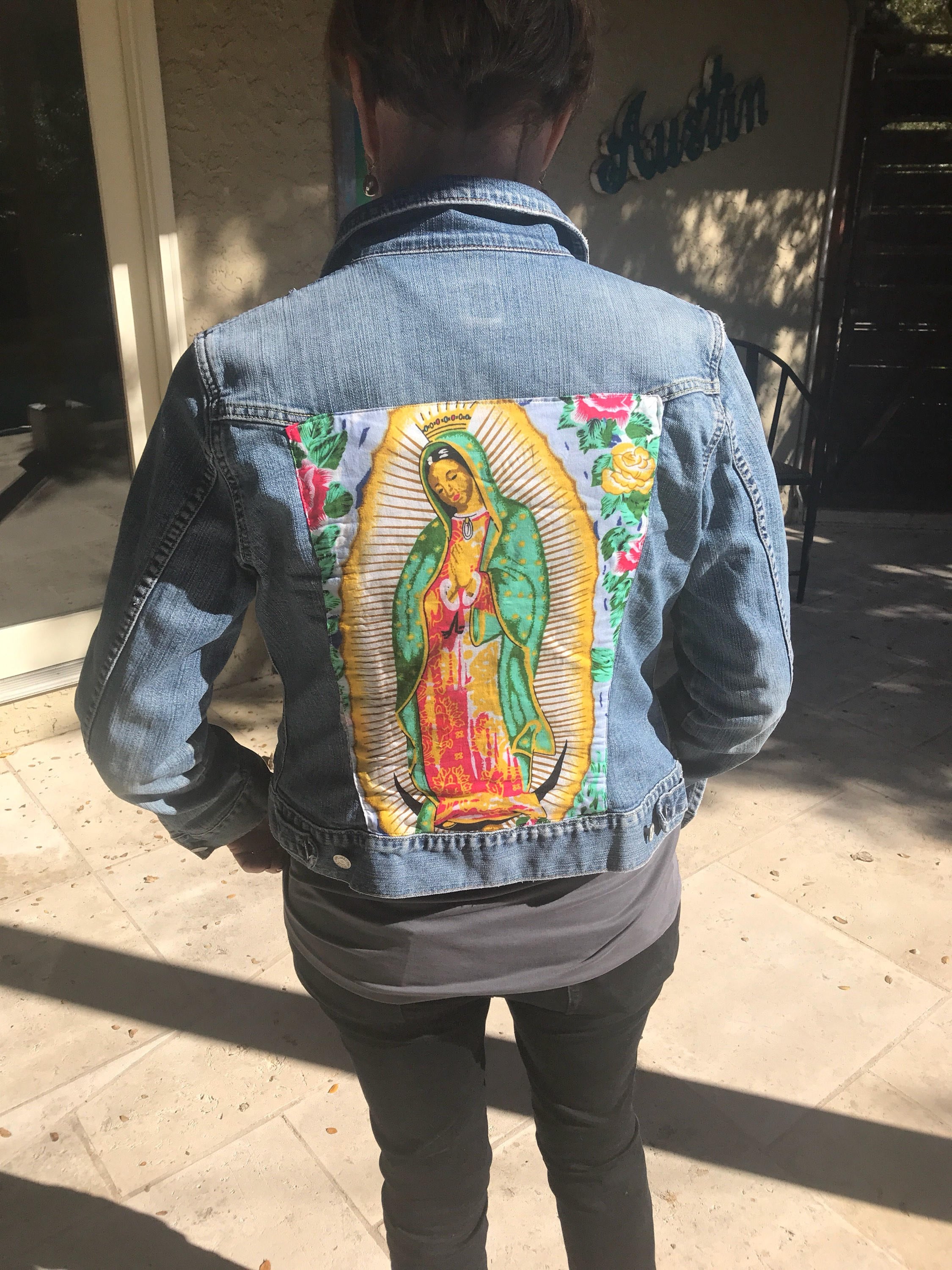 Handmade Virgin of Guadalupe Denim Jacket - Etsy