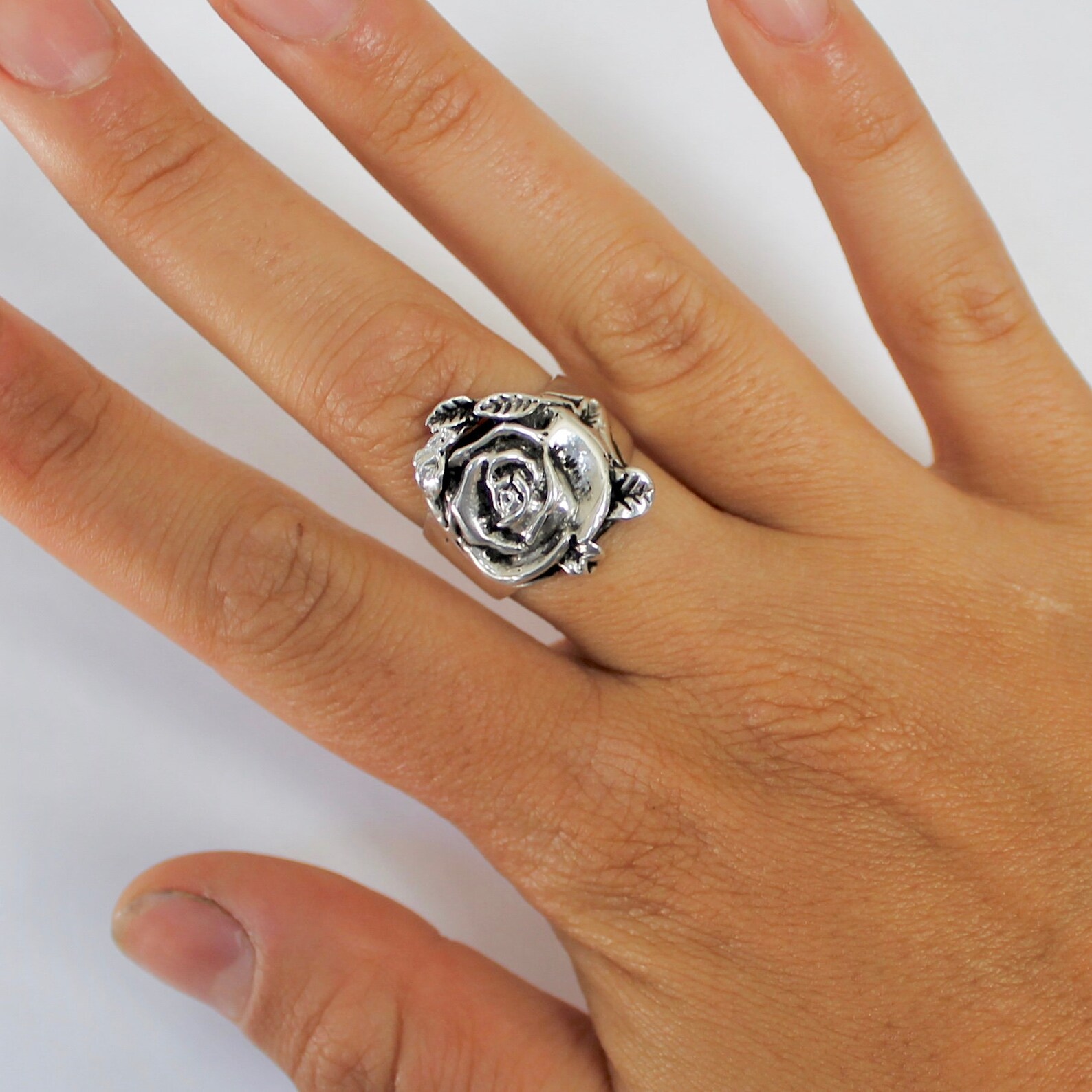 Sterling Silver Rose Antiqued Ring - Etsy