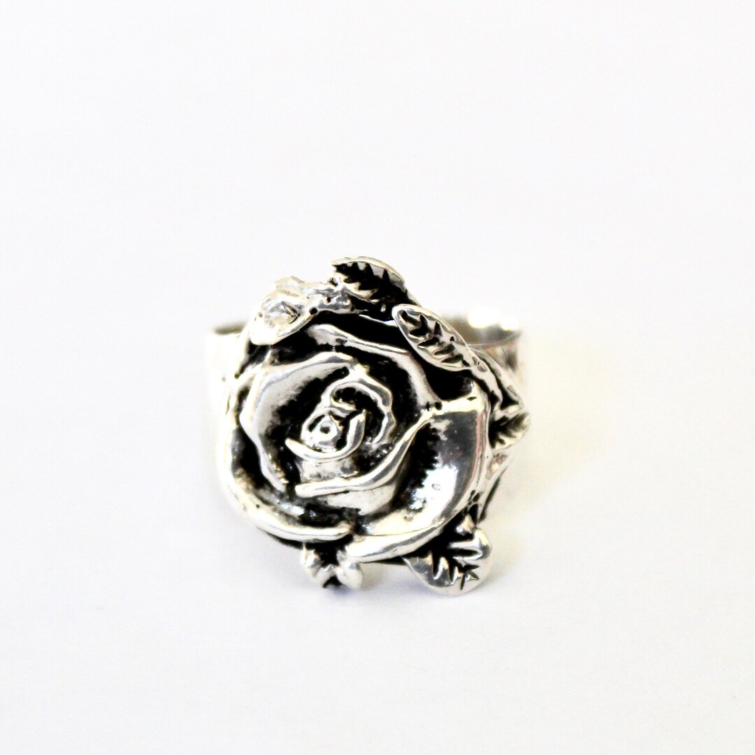 Sterling Silver Rose Antiqued Ring - Etsy