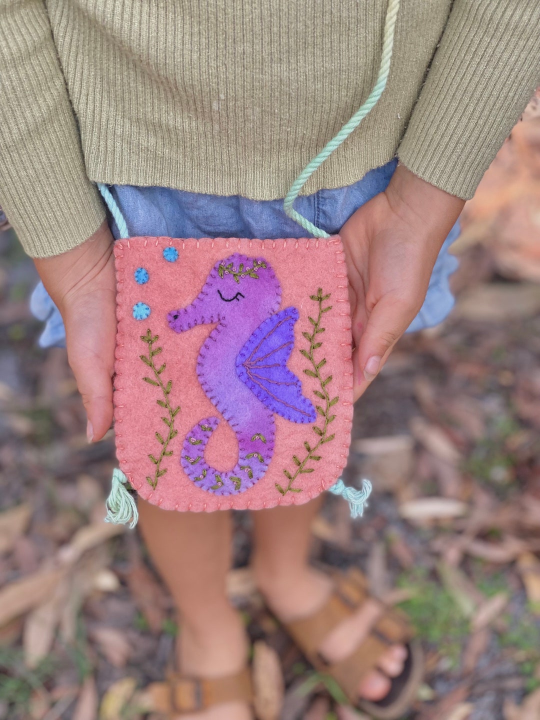 Seahorse Felt Treasure Pouch, Felt Treasure Bag, Kids Felt Bag ...