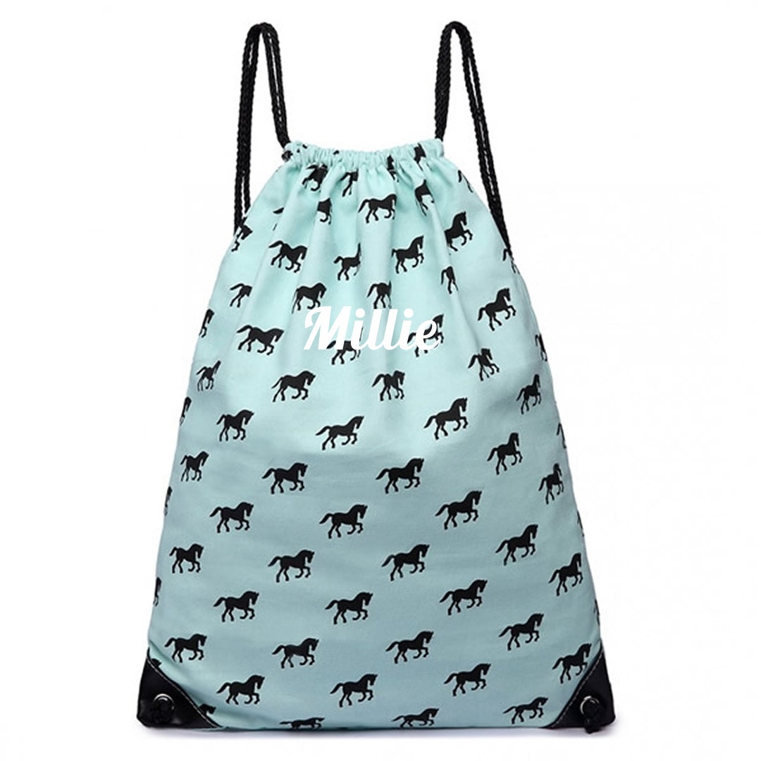 Personalised Children's Blue Horses Design PE Bag Kids Personalised Bag ...