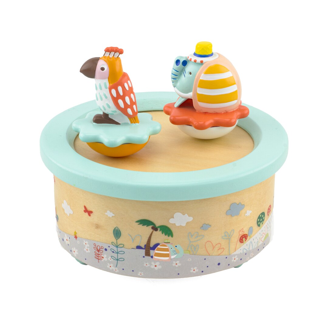 Wooden Baby Music Box Personalised With Elephant and Parrot - Etsy