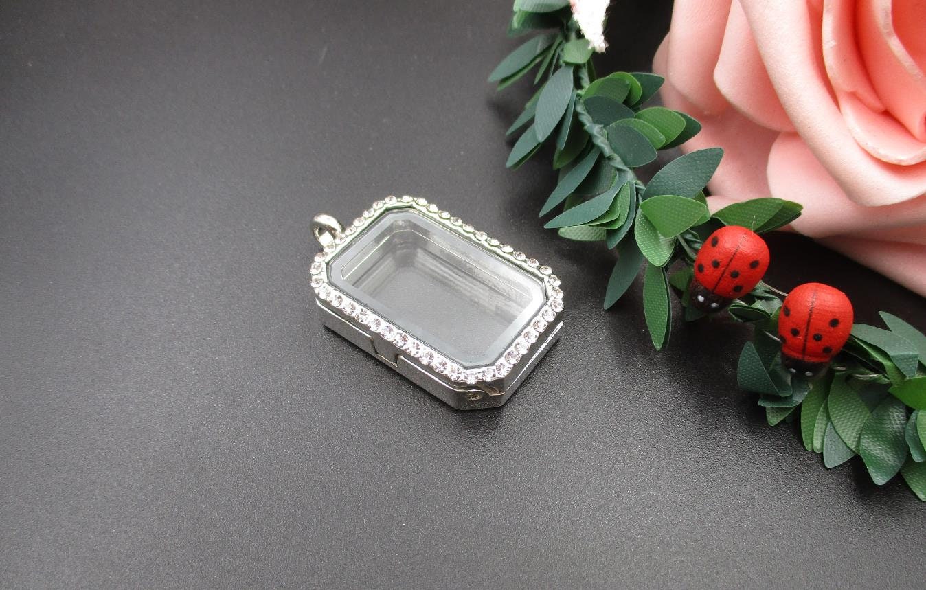 Rectangle Floating Glass Locket With Diamond-p1435 - Etsy