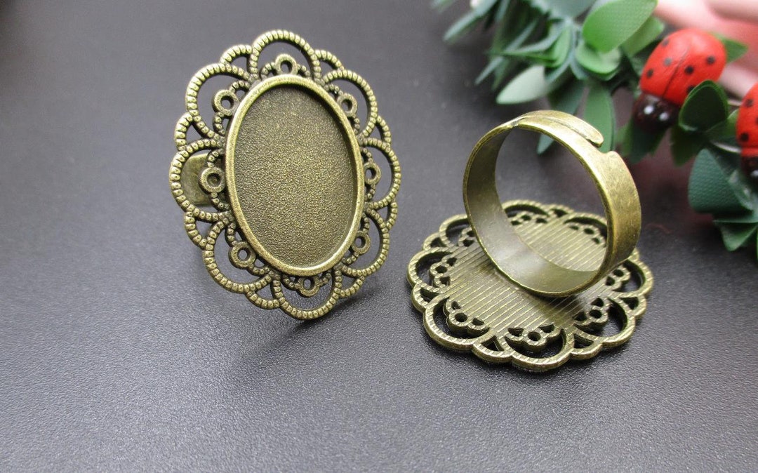 2pcs Oval Ring Blank Base Setting for 13x18mm Cab,adjustable Wide Band ...