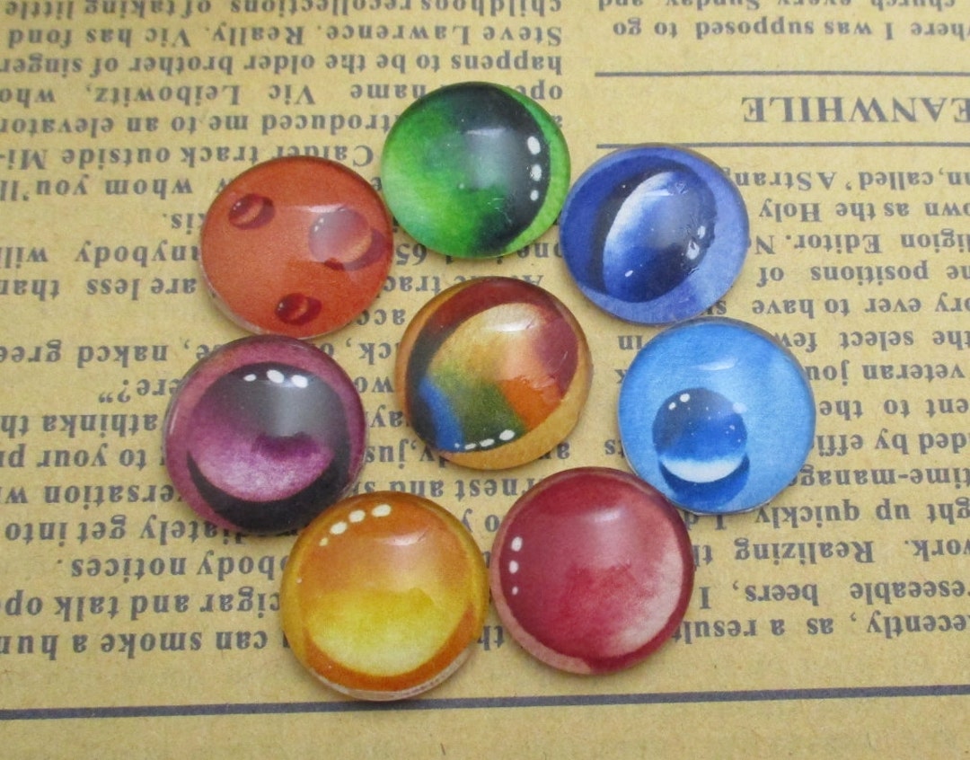 Color Drop 8pcs Round Glass Cabochons, High-quality Glass Photo ...