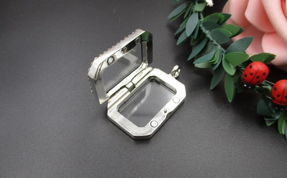 Rectangle Floating Glass Locket With Diamond-p1435 - Etsy