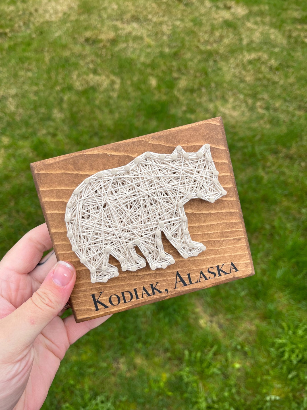 Mini Brown Bear// Kodiak, Alaska// String Art// Handmade// Wooden Sign ...