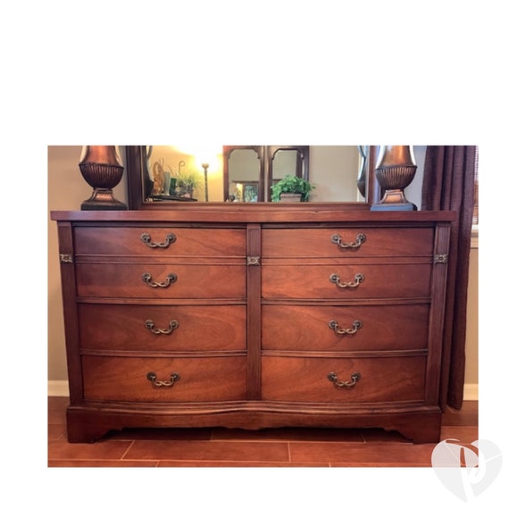Buy Antique Mahogany 6 Drawer Dresser Bow Front Continental Furniture Co Wood Brass Dovetail Drawers Neoclassical Hollywood Regency Online in India Etsy