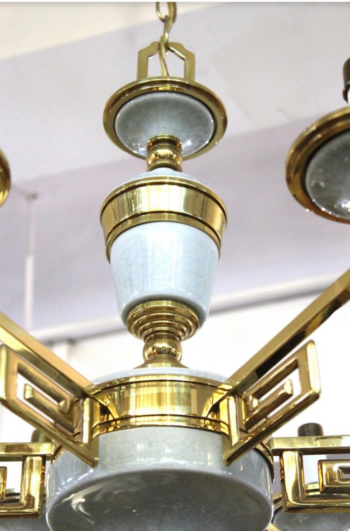 Brass Porcelain Greek Key Chandelier Light Fixture 6 Arm Manor - Etsy