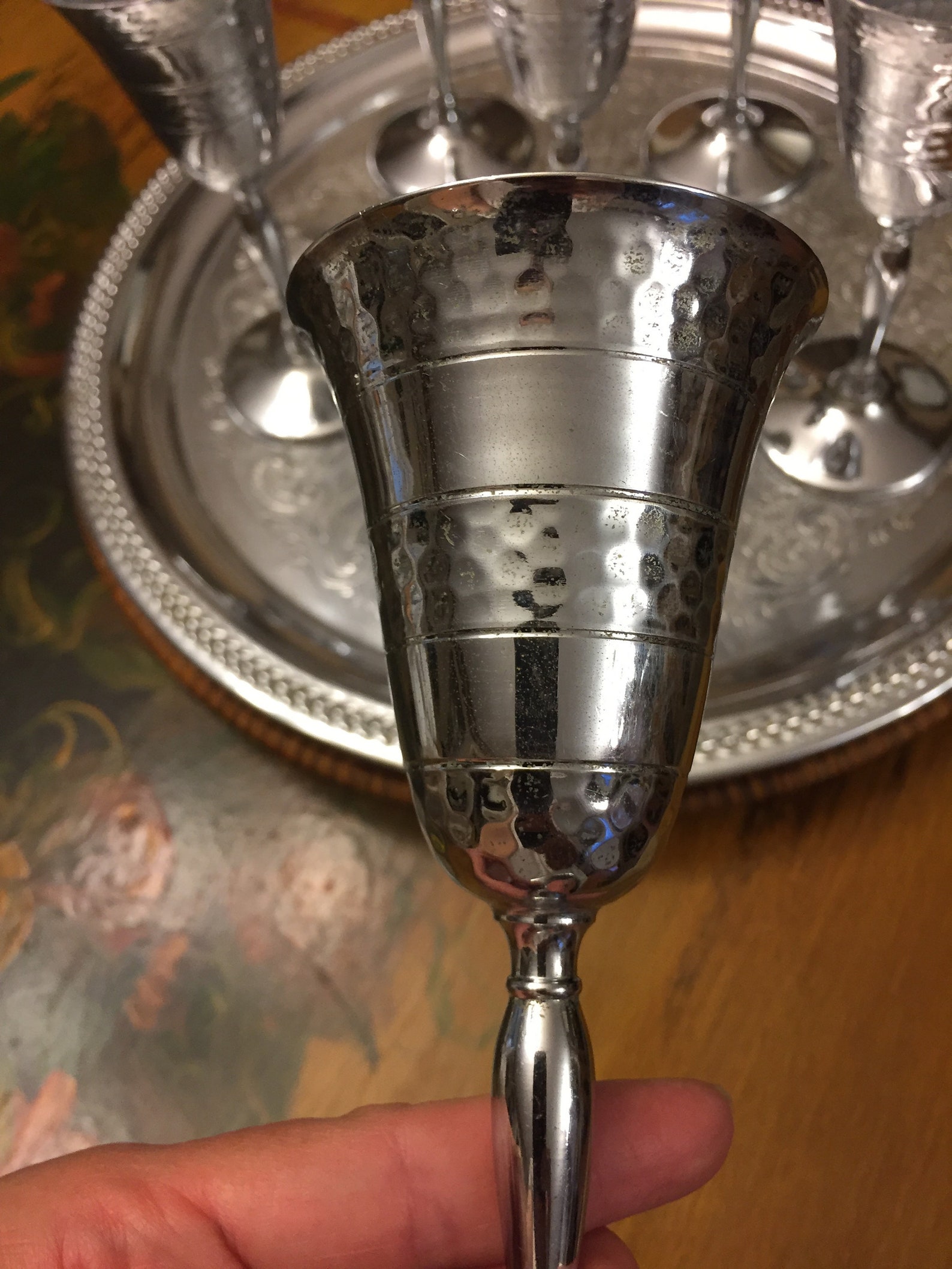 Krome Kraft Farber Bros Hammered Silver Wine Goblets Art Deco Style ...
