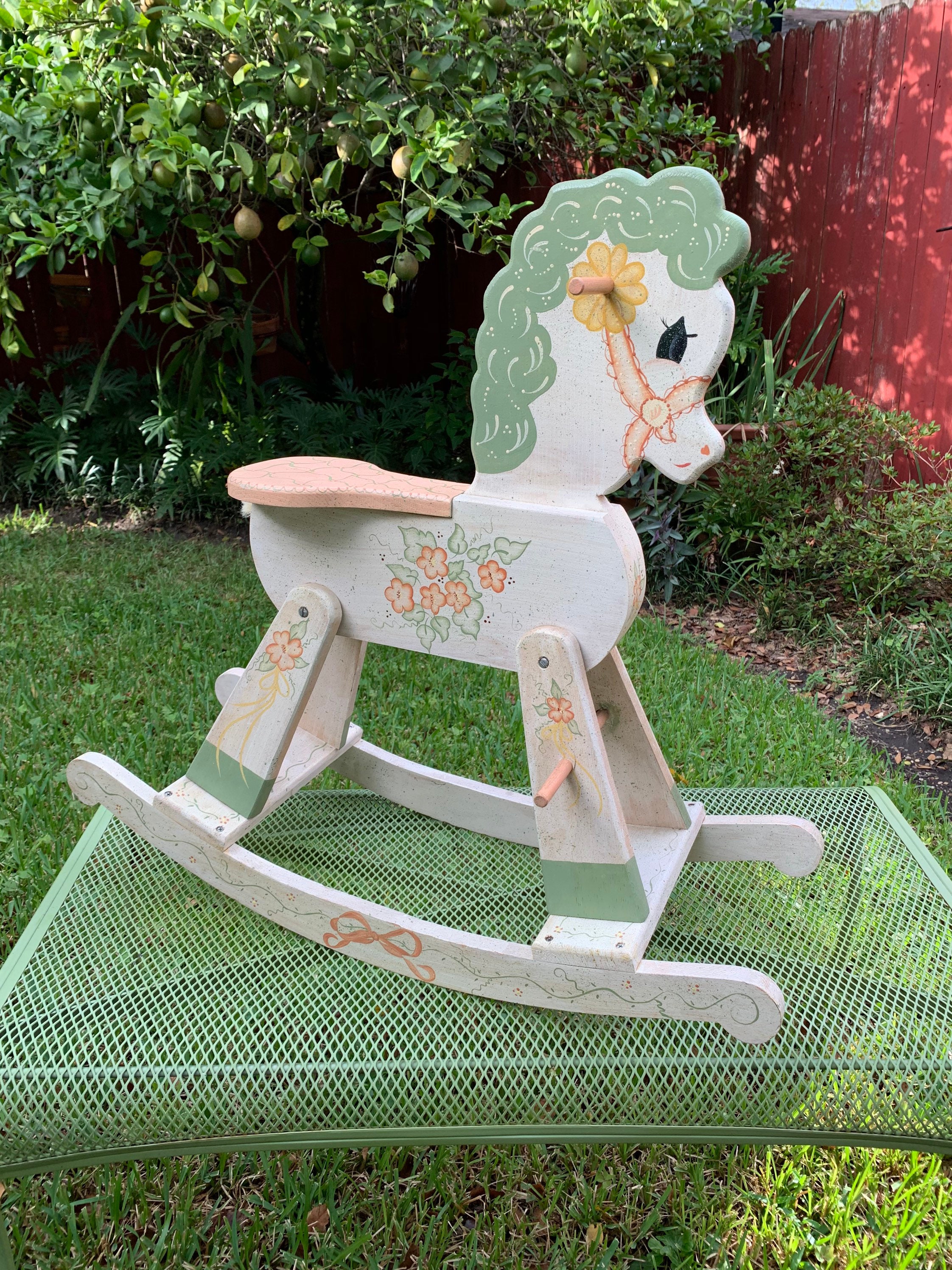80s Rocking Horse Toy Child Children Hand Painted Signed Nursery Decor ...