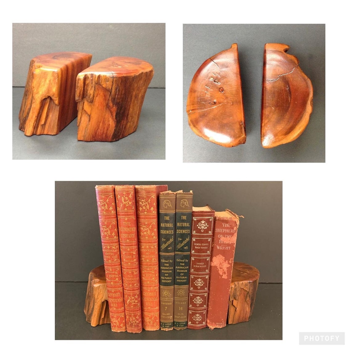 Live Edge Wooden Wood Bookends Rosewood California MCM Burl - Etsy