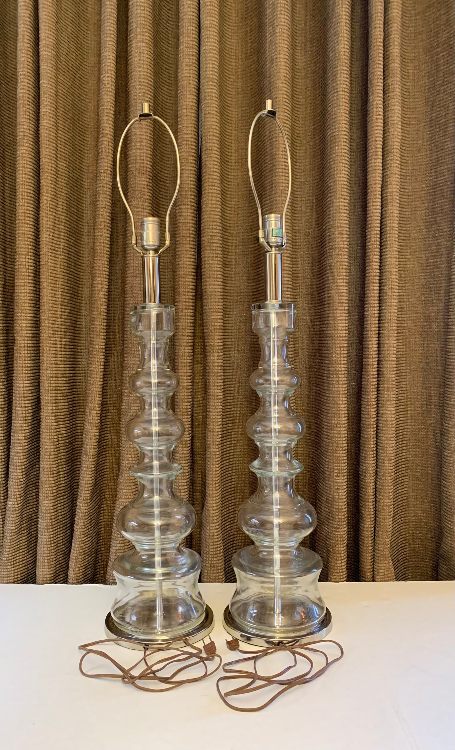 Pair Monumental Glass Chrome Totem Column Table Lamps Pierre Cardin ...