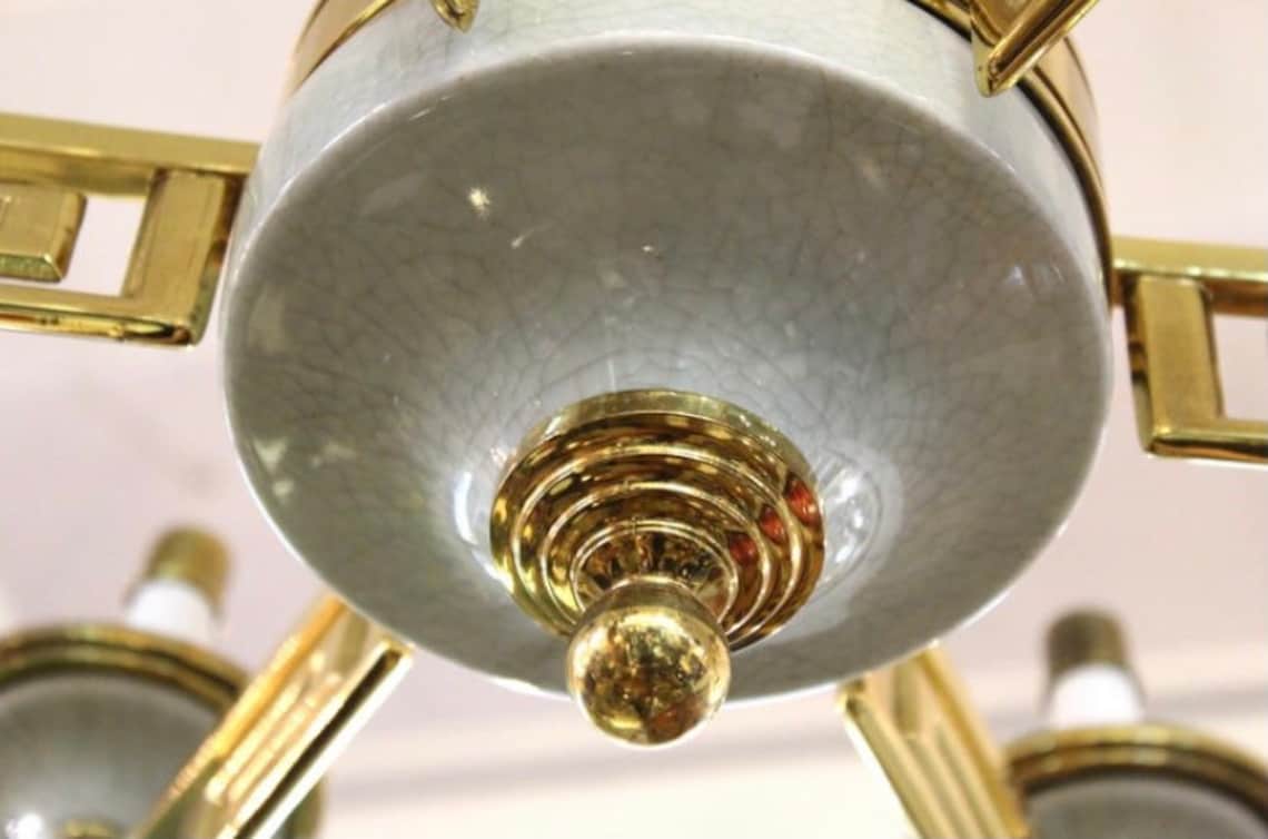 Brass Porcelain Greek Key Chandelier Light Fixture 6 Arm Manor - Etsy