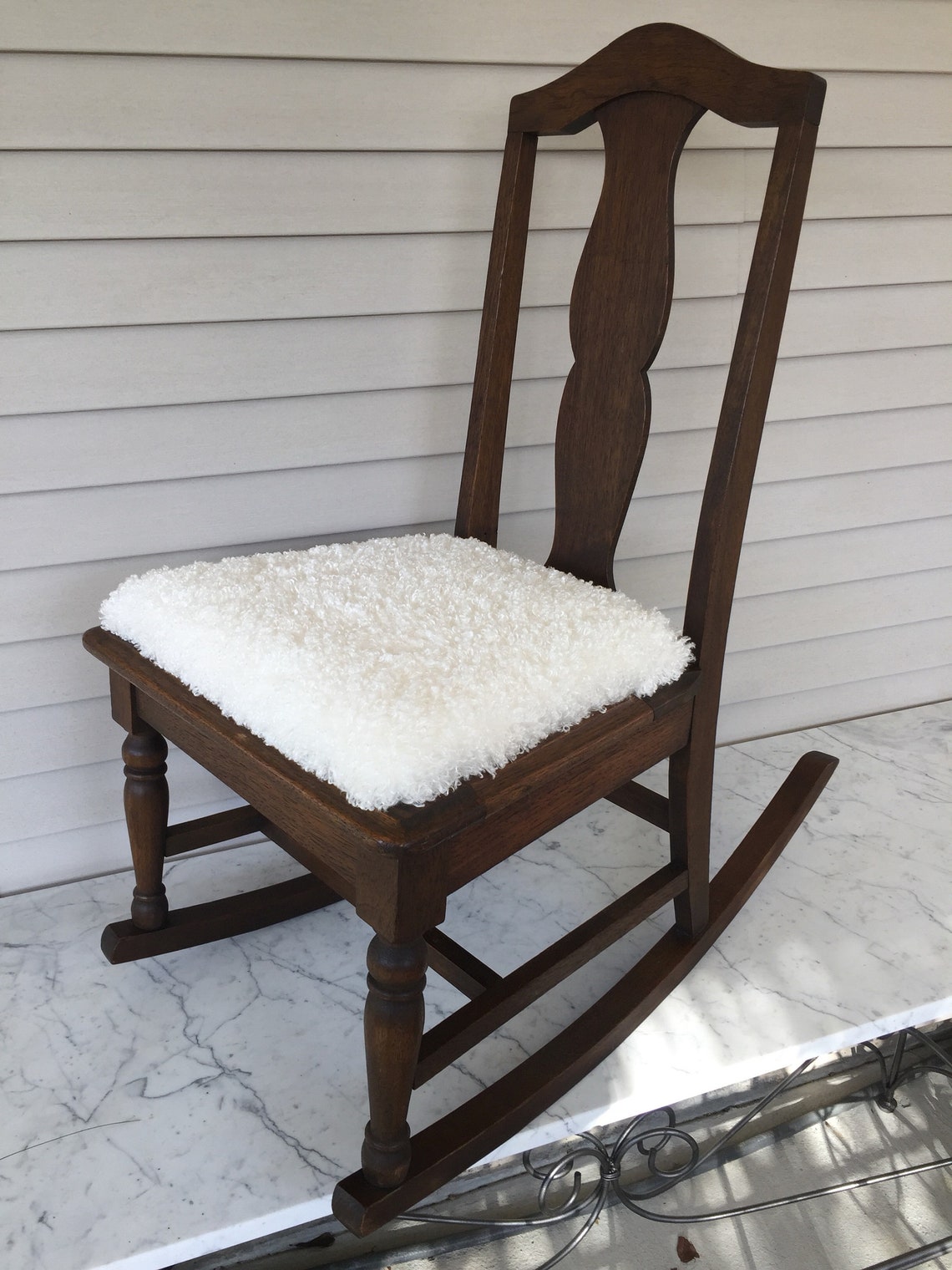 Rocking Chair Rocker Nursery Child Children Faux Fur Oak Antique Decor ...