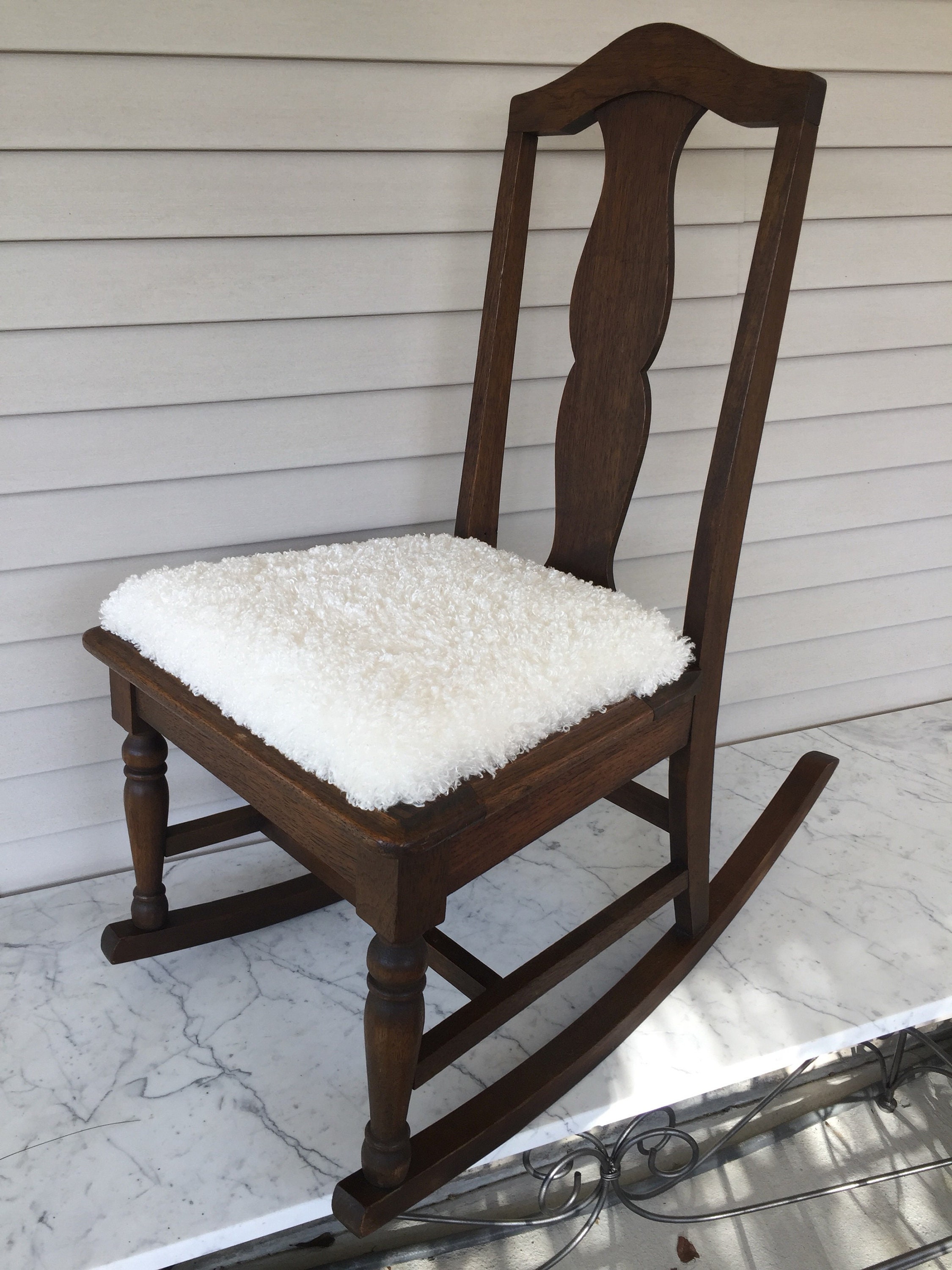 Rocking Chair Rocker Nursery Child Children Faux Fur Oak Antique Decor ...