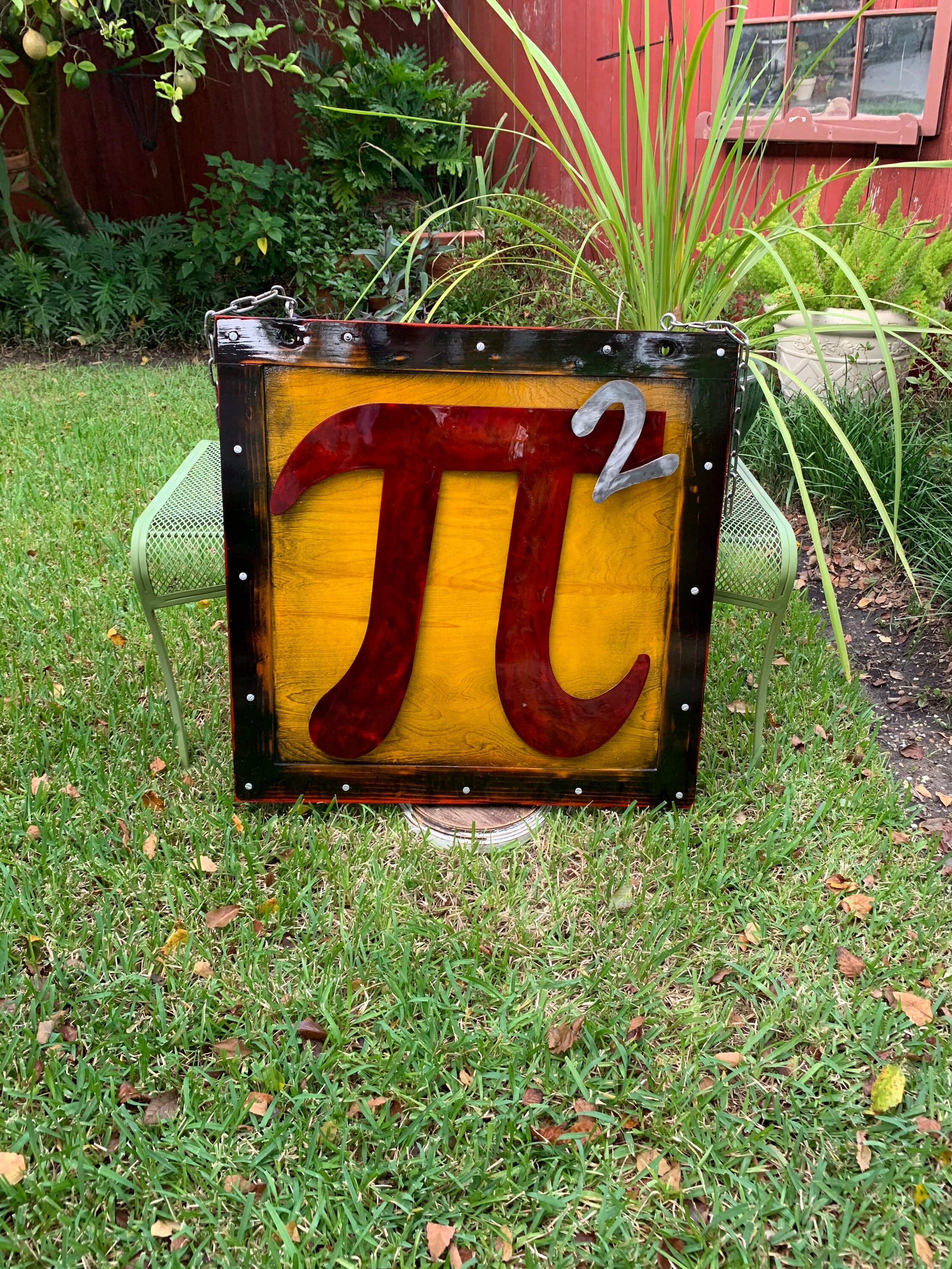 Vintage Double Sided Hanging Sign Pi 2 Wood Metal Chain Swinging Math ...