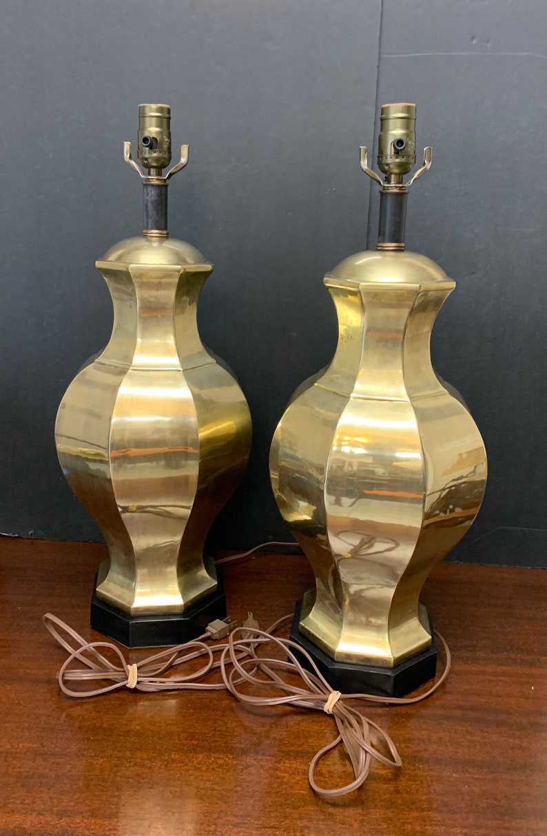 Pair of Ethan Allen Brass Table Lamps Ginger Jar Octagon Hollywood ...
