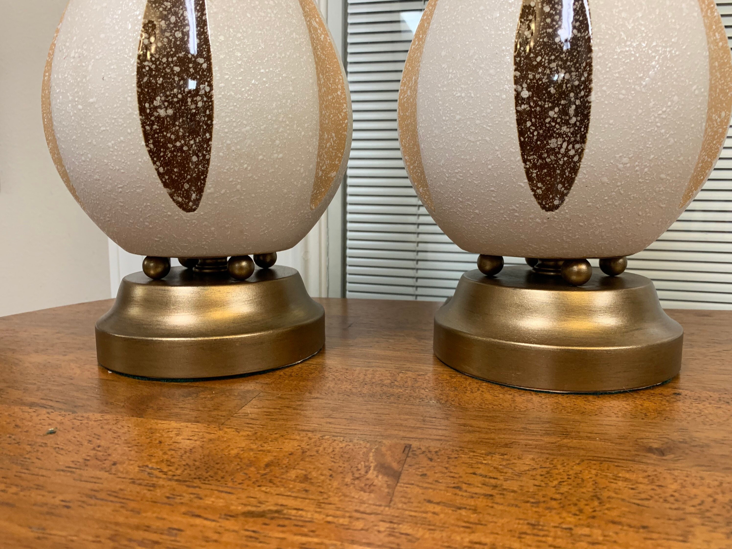 Pair MCM Atomic Table Lamps Plaster Teardrop Splatter Pottery Ceramic ...