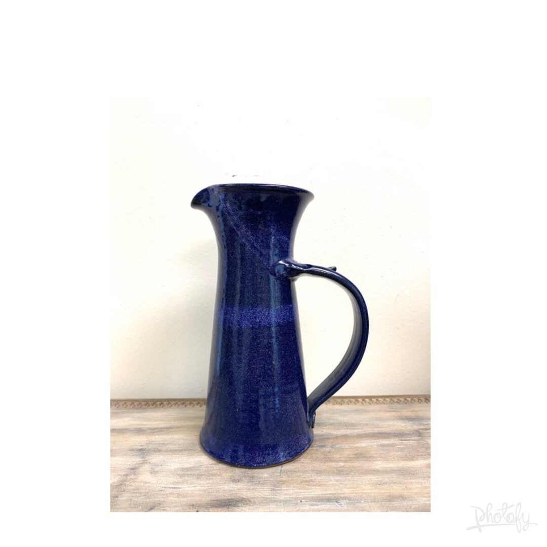 Ceramic Art Studio Pottery Pitcher Vase Blue Zappa Clay Handcrafted - Etsy