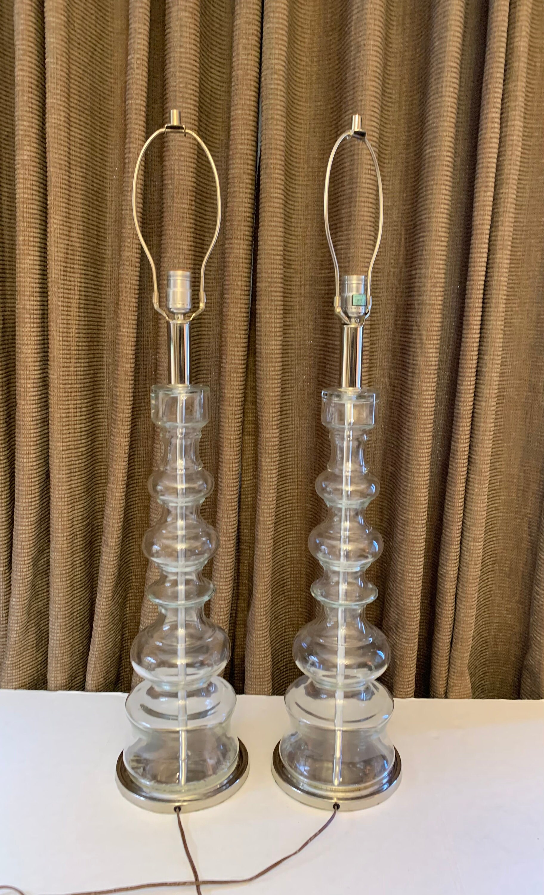 Pair Monumental Glass Chrome Totem Column Table Lamps Pierre Cardin ...