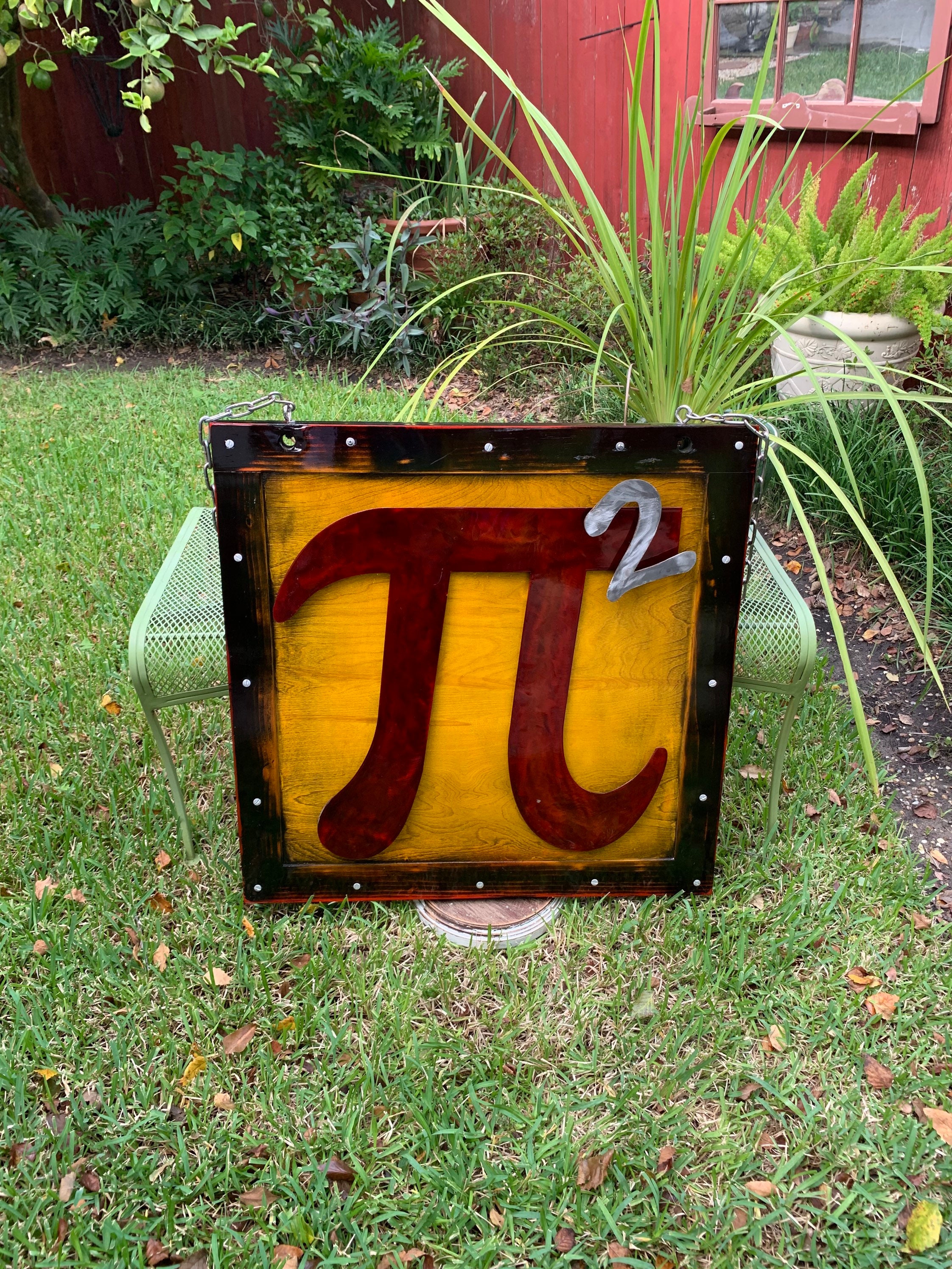 Vintage Double Sided Hanging Sign Pi 2 Wood Metal Chain Swinging Math ...