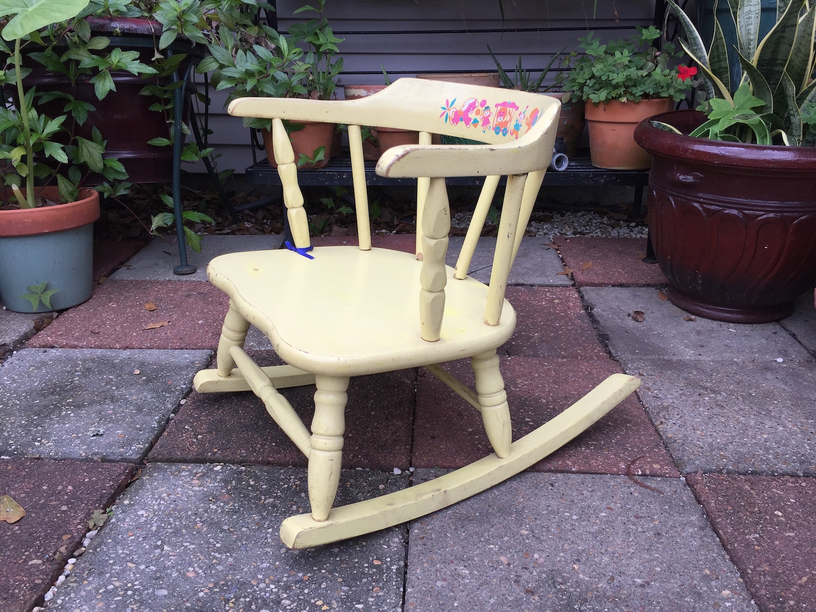 Childs Rocking Chair Bentwood Rocker Wood Painted Yellow Shabby Chic ...