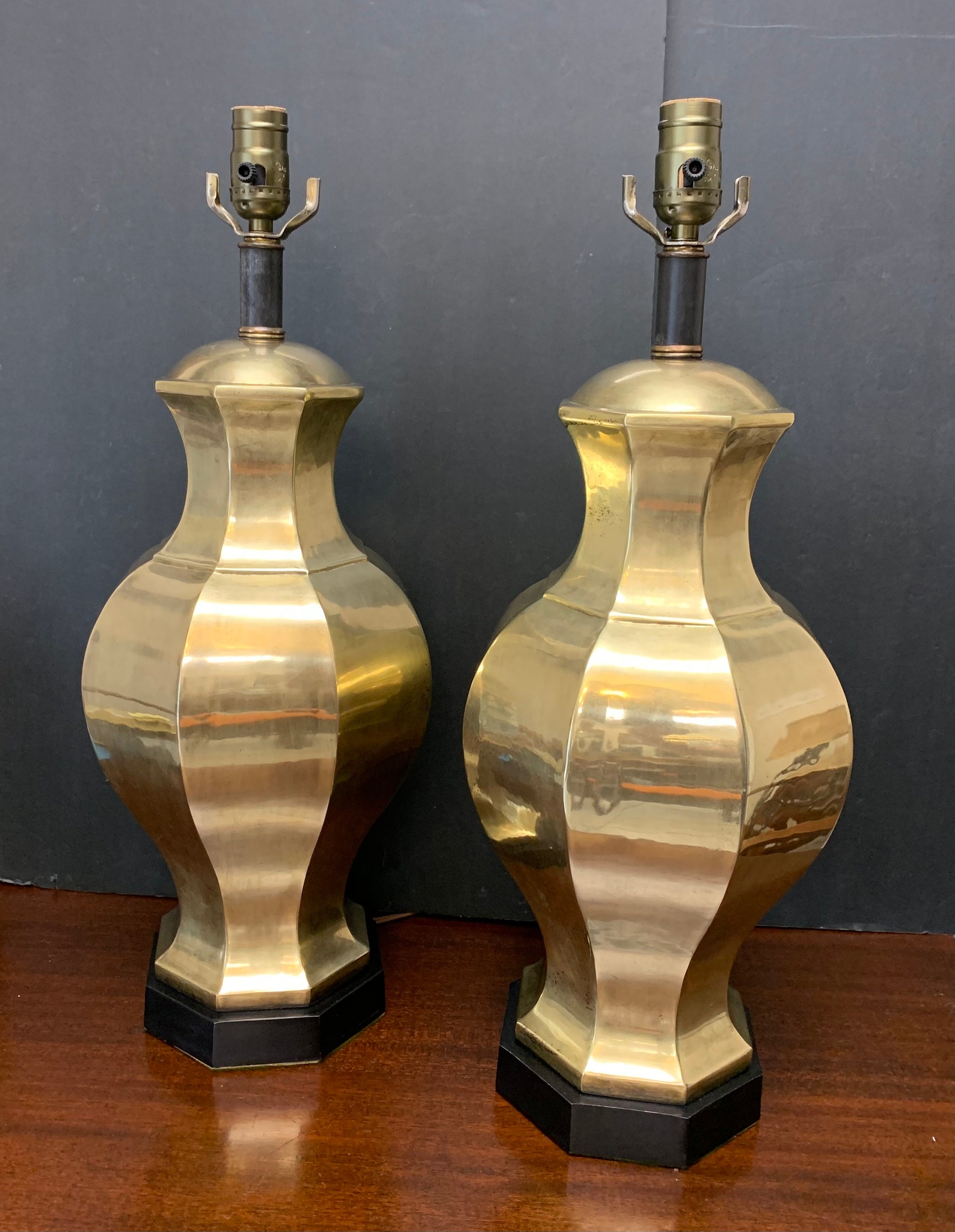 Pair of Ethan Allen Brass Table Lamps Ginger Jar Octagon Hollywood ...