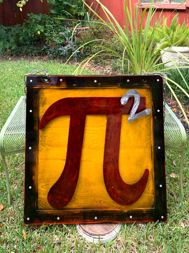 Vintage Double Sided Hanging Sign Pi 2 Wood Metal Chain Swinging Math ...