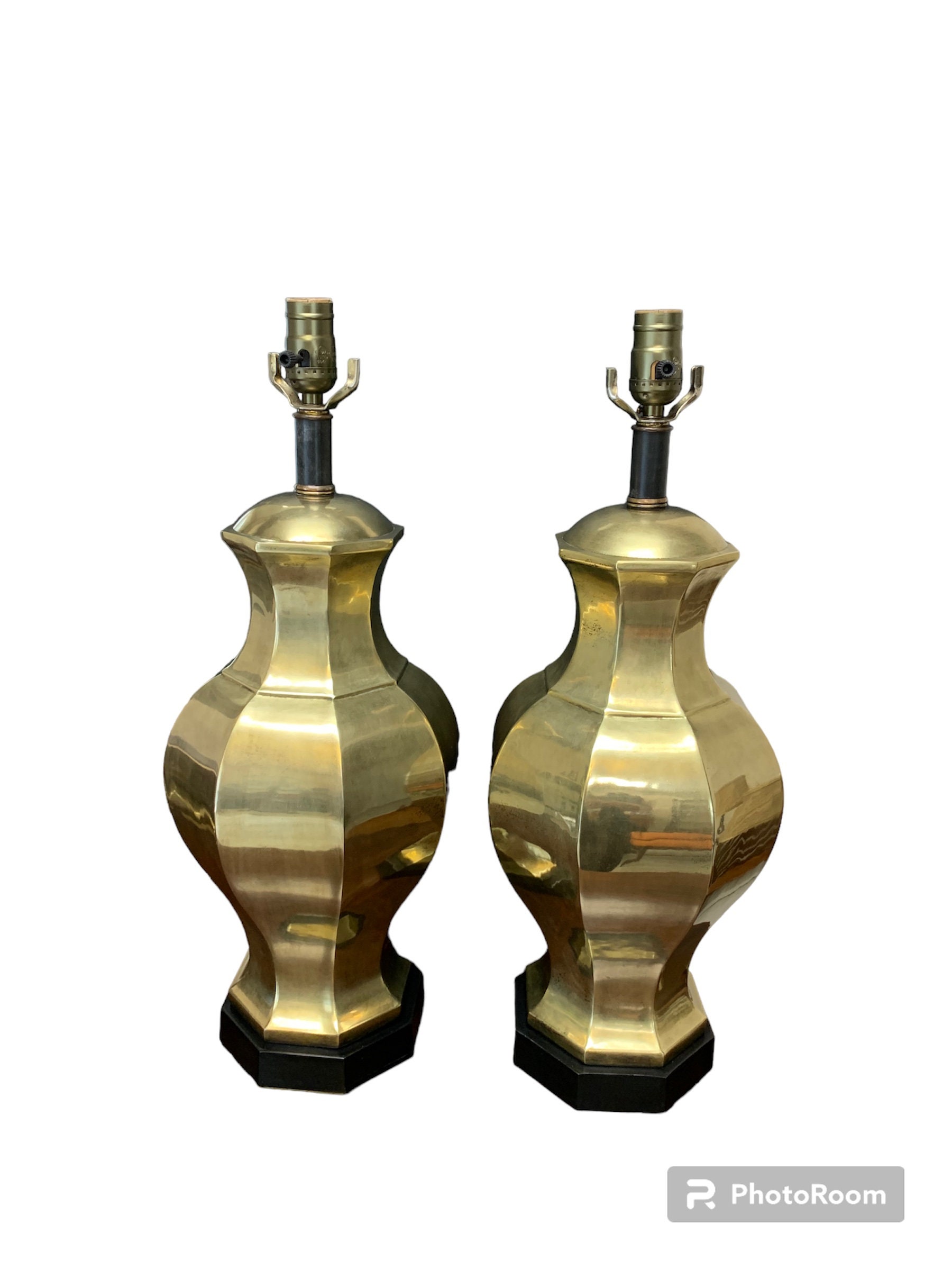 Pair of Ethan Allen Brass Table Lamps Ginger Jar Octagon Hollywood ...